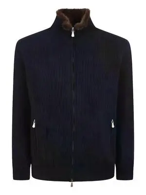 BARBA NAPOLI Ribbed-knit Zip-up Sweater - Blue