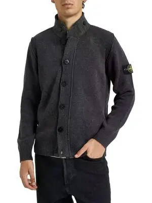 Stone Island Compass Patch Button-up Sweater - Grey