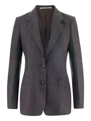 Tagliatore Wool Pinstripe Peak Lapel Blazer - Brown