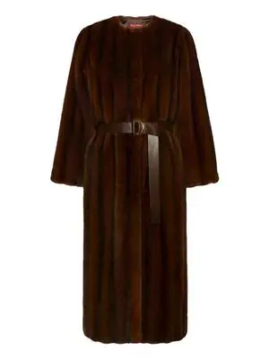 Max Mara S Max Mara Belted Faux-Fur Coat Brown