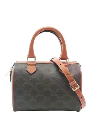 Celine Small Triomphe Coated Canvas Boston Bag Satchel - Brown