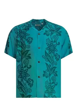 SUN SURF Floral-print Short-sleeve Shirt Blue