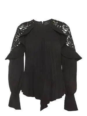 SELF-PORTRAIT Lace-details Pleated Blouse - Black