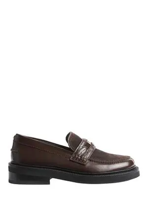 Maje Leather-suede Penny Loafers - Brown