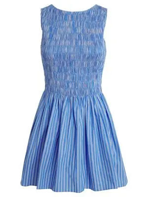 Faithfull The Brand Cotton Shirred Carina Mini Dress - Blue