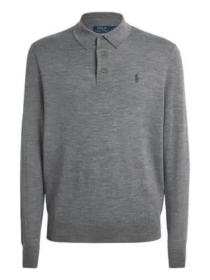 Polo Ralph Lauren Merino Wool Polo Pony Long-sleeve Polo Shirt - Grey