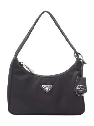 Prada 2010s Mini Re-edition 2000 Logo-plaque Handbag Black