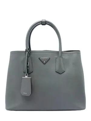 Prada Saffiano Cuir Double Satchel - Grey