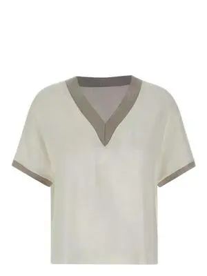 VIADESTE VIADESTE V-Neck Short-Sleeve Blouse