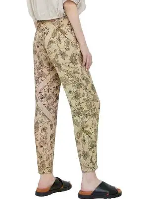 Sisley Floral-print High-waist Trousers - Neutrals
