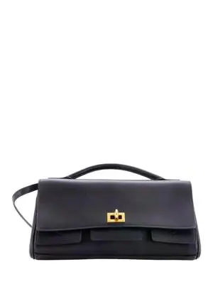 Balenciaga Bel Air Top Handle Flap Leather Shoulder Bag - Black