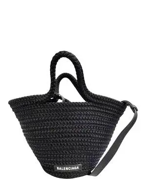 Balenciaga BALENCIAGA Woven Nylon Ibiza Basket Bag Satchel Black