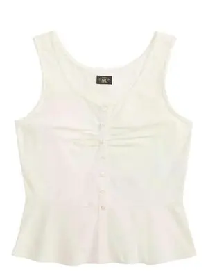 Ralph Lauren Button Lace Trim Top Neutrals