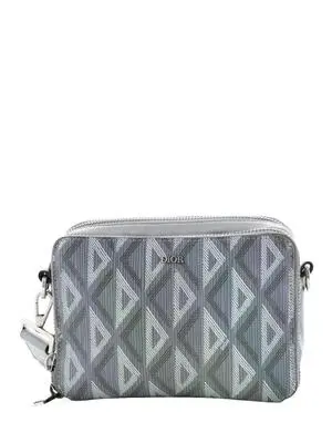 Dior Cd Diamond Coated Canvas Double Zip Crossbody Pouch Clutch Bag - Grey