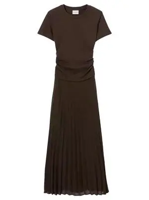Claudie Pierlot Pleated Bi-material Dress - Brown