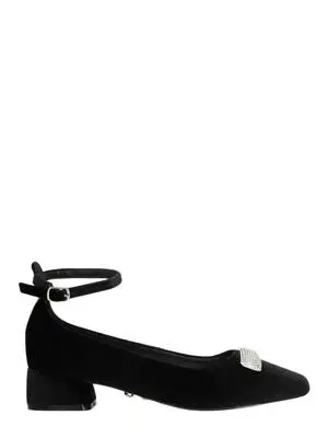 TWENTY FOURHAITCH Crystal-embellished Ankle-strap Flat Pumps - Black