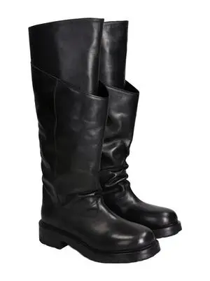 STRATEGIA SHOES Layered-cuff Leather Boots - Black