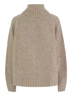 ALLUDE Geometric Pattern Roll-neck Sweater - Neutrals