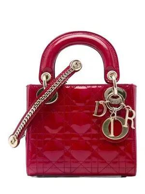 Dior 2018 Mini Patent Cannage Lady Dior Satchel Red