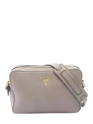 Prada Vitello Daino Double Zip Camera Cross Body Bag - Grey