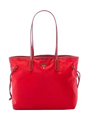 Prada Saffiano Trimmed Tessuto Tote Bag - Red