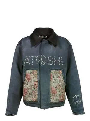 SATOSHI NAKAMOTO Floral Tapestry Paneled Studded Work Jacket - Blue
