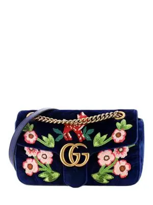 GUCCI Gg Marmont Flap Bag Embroidered Matelasse Velvet Small Shoulder Bag