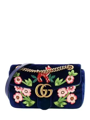 Gucci Gg Marmont Matelasse Velvet Small Shoulder Bag - Blue