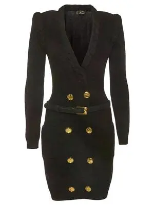 Elisabetta Franchi Knit Belted Mini Dress - Black