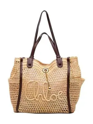 CHLOÉ 2026 Small Raffia Embroidered Logo Iconic Tote Satchel
