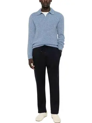 04651 / A TRIP IN A BAG Polo-collar Bouclé Wool Sweater - Blue