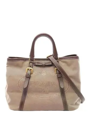 Prada 2013-2026 Canvas Canapa Logo Bow Satchel - Neutrals