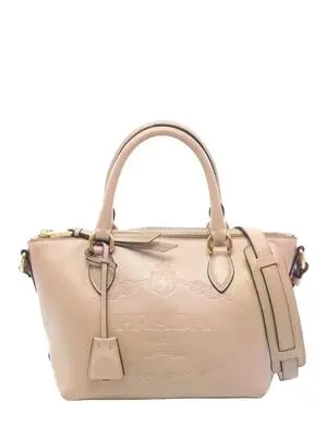 Prada 2013-2026 Small Embossed Glace Calf Logo Convertible Satchel - Neutrals