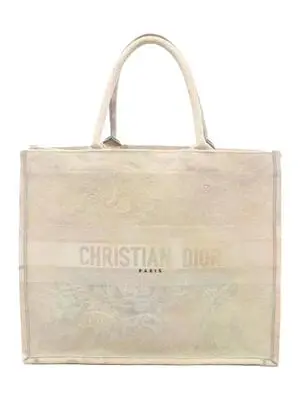 Dior Christian Dior Large Canvas Embroidered Toile De Jouy Book Tote Bag Neutrals