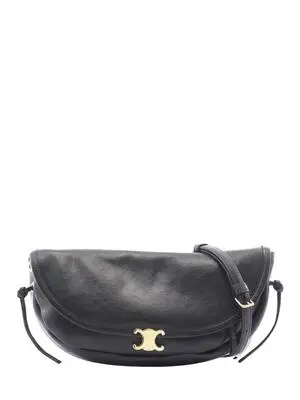 Celine 2010-2026 Leather Triomphe Little Half Moon Soft Bag Crossbody Bag - Black