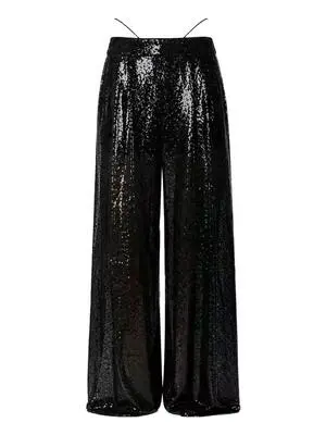 AMAZUIN Sequin-embroidered Wide-leg Trousers - Black