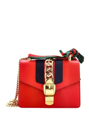 Gucci Sylvie Chain Shoulder Bag Leather Mini Cross Body Bag - Red