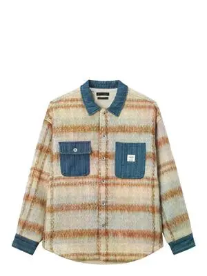 FIVE CM Check-pattern Denim-trim Shirt - Neutrals