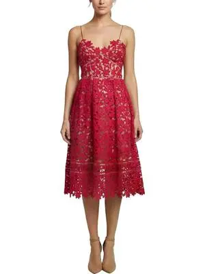 SELF-PORTRAIT Floral Guipure Lace Midi Dress