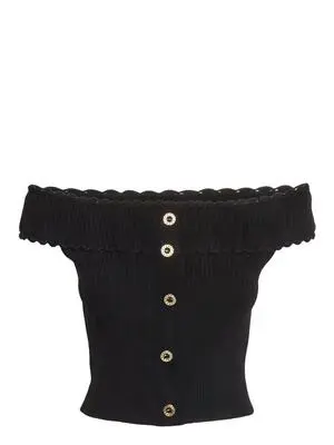 Sandro SANDRO Rib-Knit Off-Shoulder Top Black