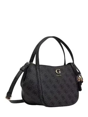 Guess Monogram-print Logo-plaque Shoulder Bag - Black