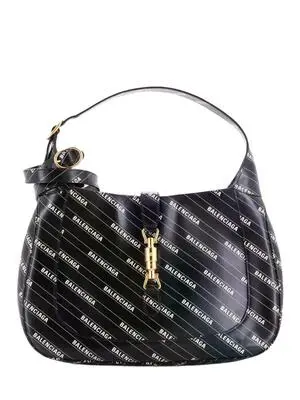 Gucci X Balenciaga The Hacker Project Jackie 1961 Printed Leather Medium Hobo Bag - Black