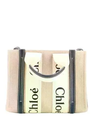 Chloé Chloé Woody Canvas With Leather Small Tote Bag Black