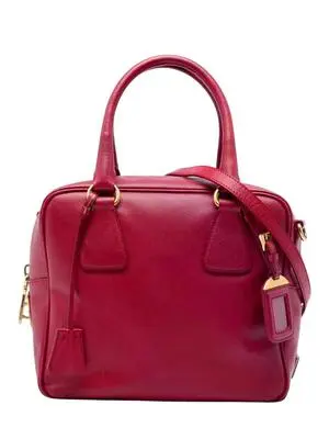 Prada Saffiano Square Bauletto Satchel - Red