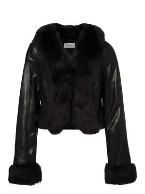Nour Hammour Sofie Shearling-trimmed Leather Jacket - Black