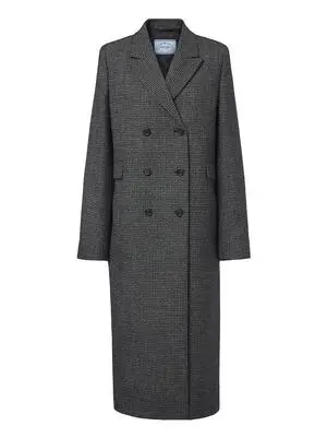 Prada Checked Virgin Wool Coat - Black