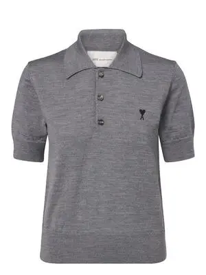 AMI Paris De Coeur Wool Polo Shirt - Grey