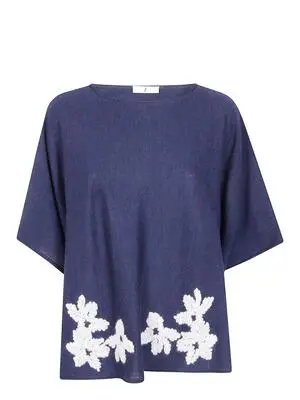 WHYCI Jacket Embroidered Poncho - Blue
