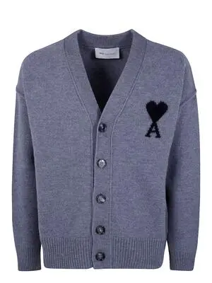 AMI Paris Sweater V Neck "quota De Coeur - Gray
