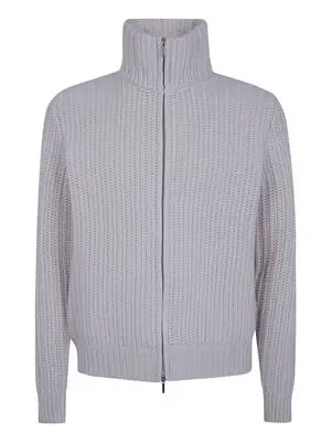 BARBA NAPOLI Wool Cashmere Viscose Full Zip Sweater - Gray